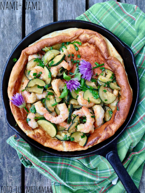 Ahjupannkook kreveti-suvikõrvitsakattega